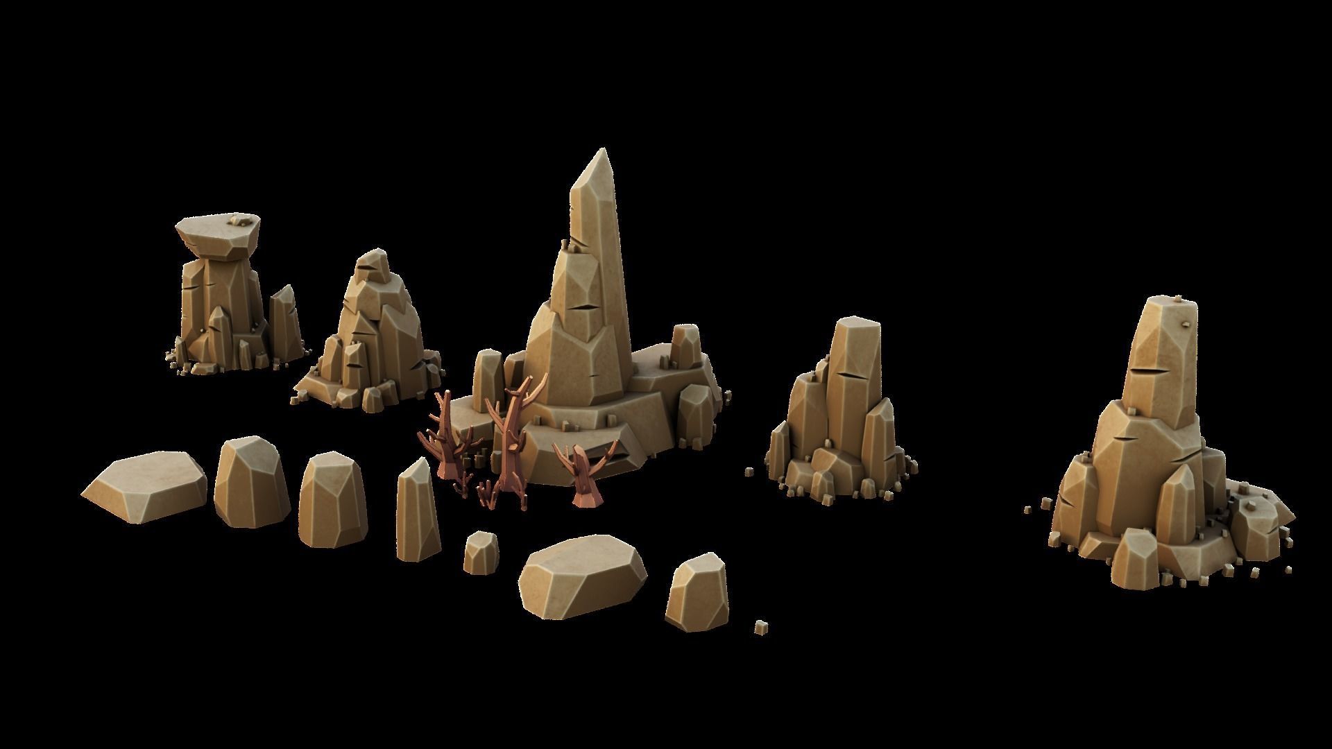 3D model Low Poly Rocks Hills Trees VR / AR / low-poly | CGTrader