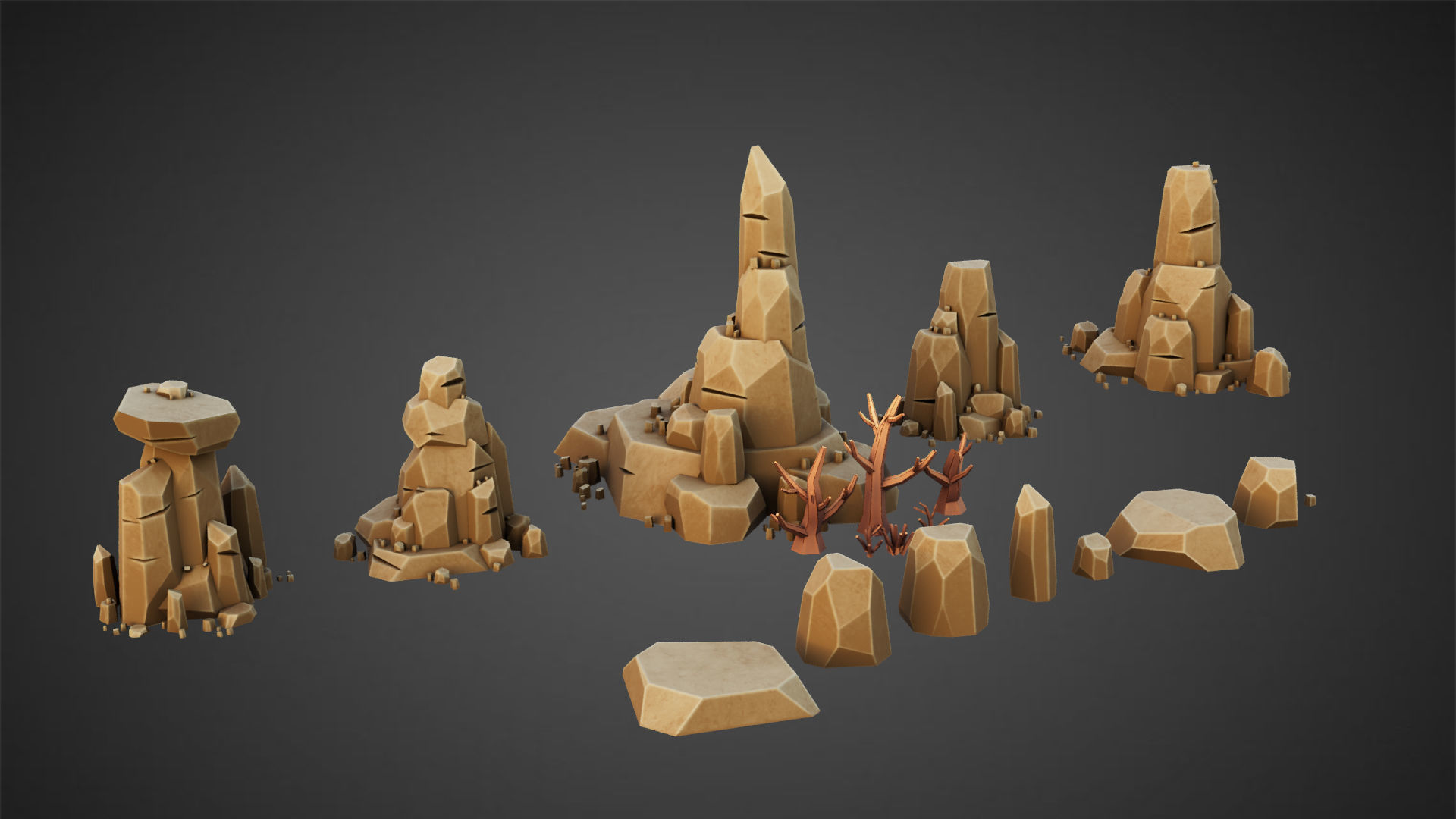 3D model Low Poly Rocks Hills Trees VR / AR / low-poly | CGTrader