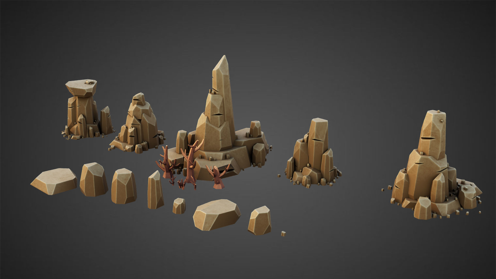 3D model Low Poly Rocks Hills Trees VR / AR / low-poly | CGTrader