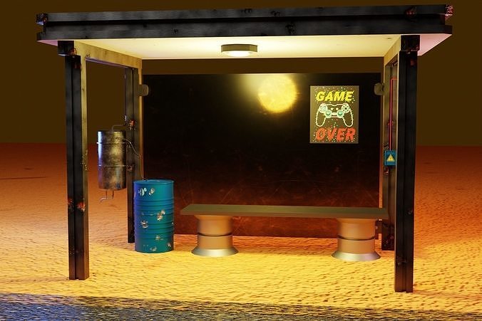 3D model Cyberpunk bus stop concept project save water VR / AR / low ...