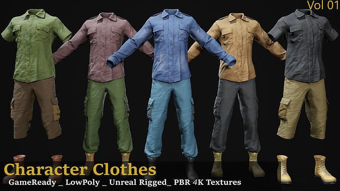 3D model Character Clothes Vol 01 realtime unreal VR / AR / low-poly ...