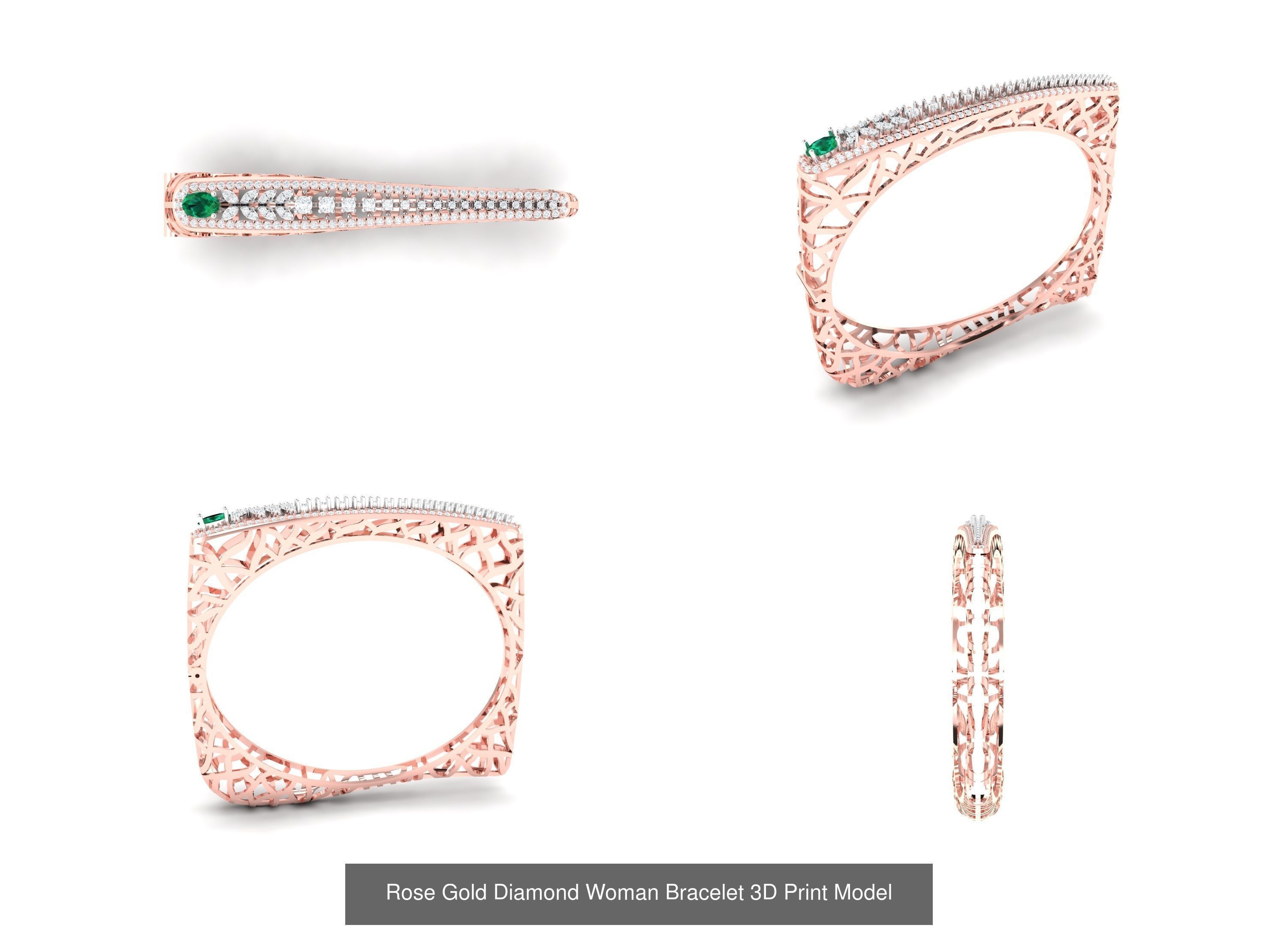 Rose Gold Diamond And Real Stones Woman Bracelets 3D Print Model 3D ...