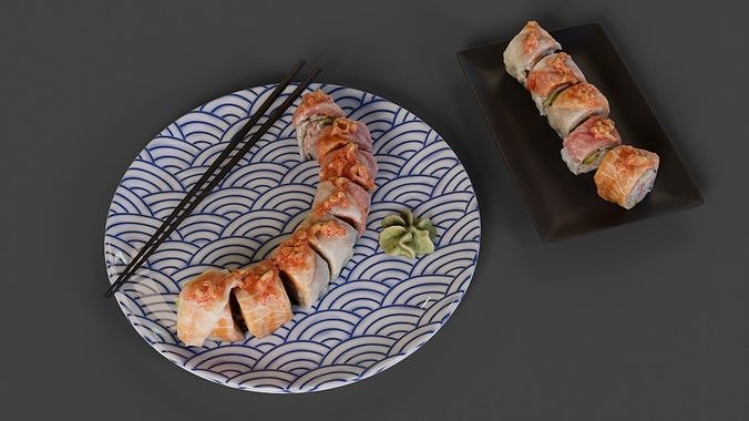 Rainbow Roll Sushi - Scene Prop 3D model | CGTrader