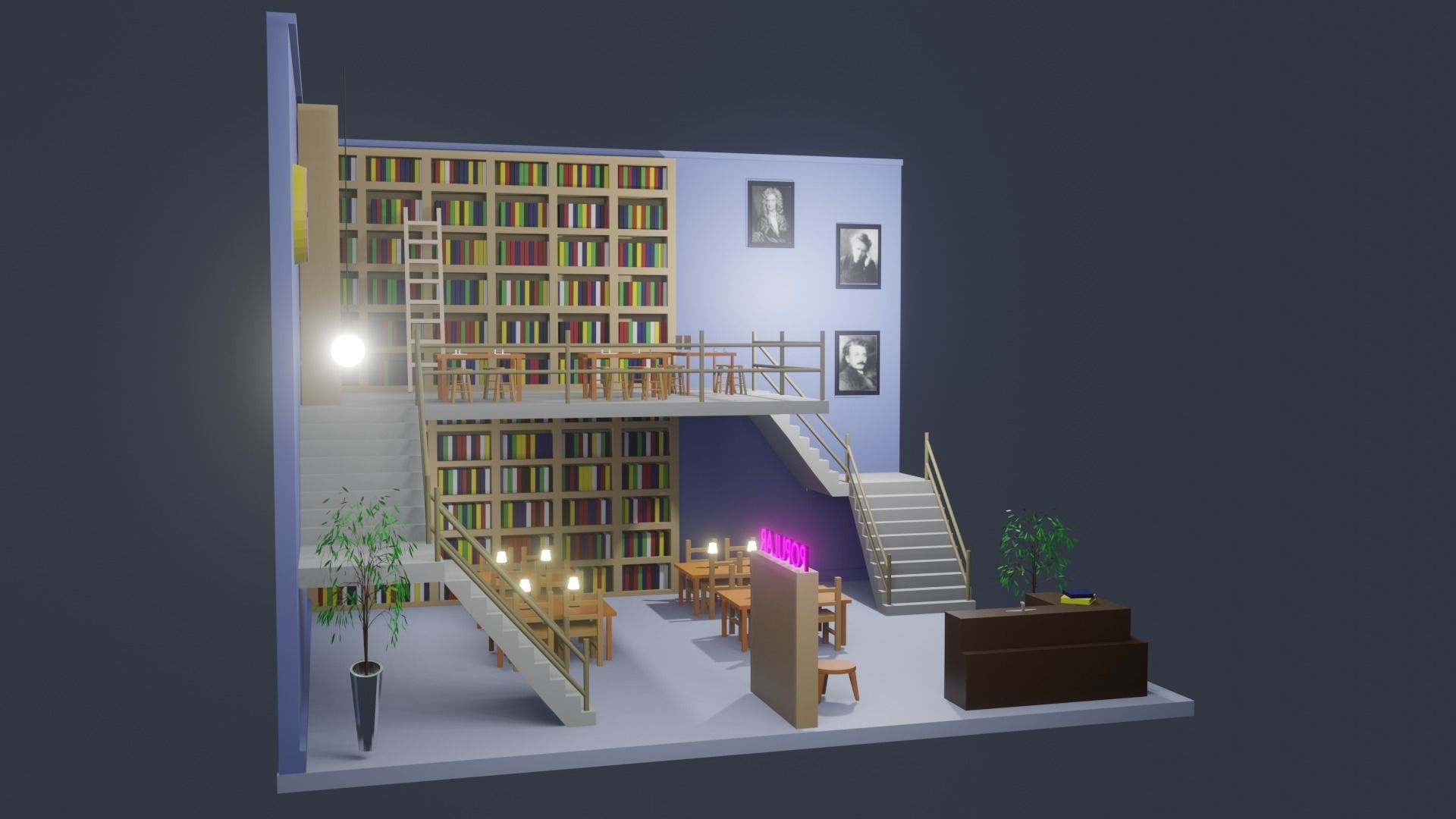 3D model Low Poly Library 001 VR / AR / low-poly | CGTrader