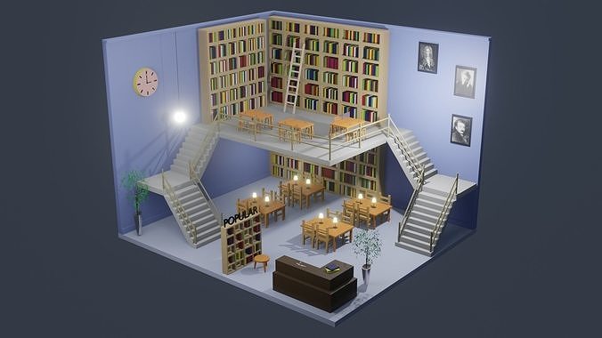 3D model Low Poly Library 001 VR / AR / low-poly | CGTrader
