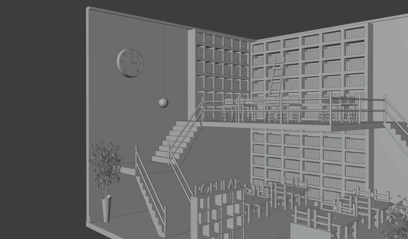 3D model Low Poly Library 001 VR / AR / low-poly | CGTrader