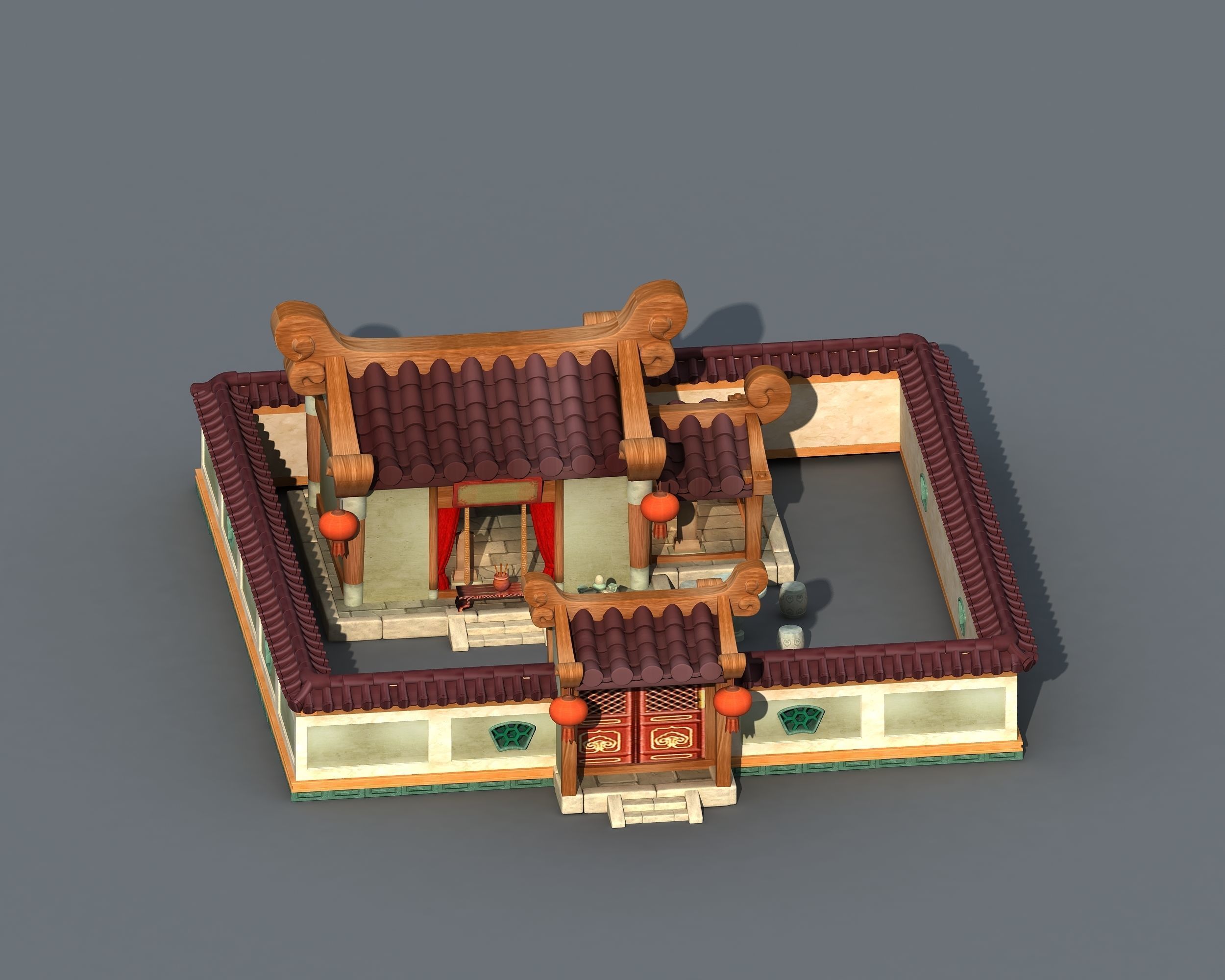 Cartoon architecture Cartoon Courtyard 3D model | CGTrader