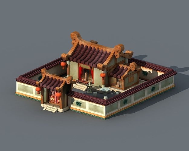 Cartoon architecture Cartoon Courtyard 3D model | CGTrader