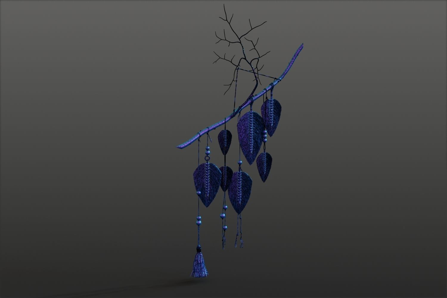 Macrame leaves on branch 3D model | CGTrader