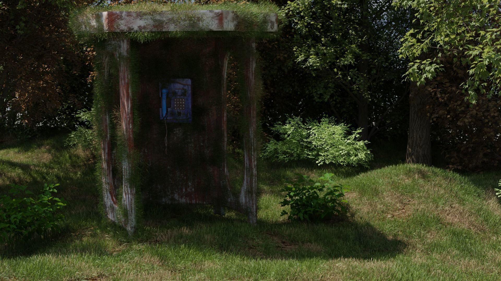 Stylized landscape scene with telephone box 3D model | CGTrader