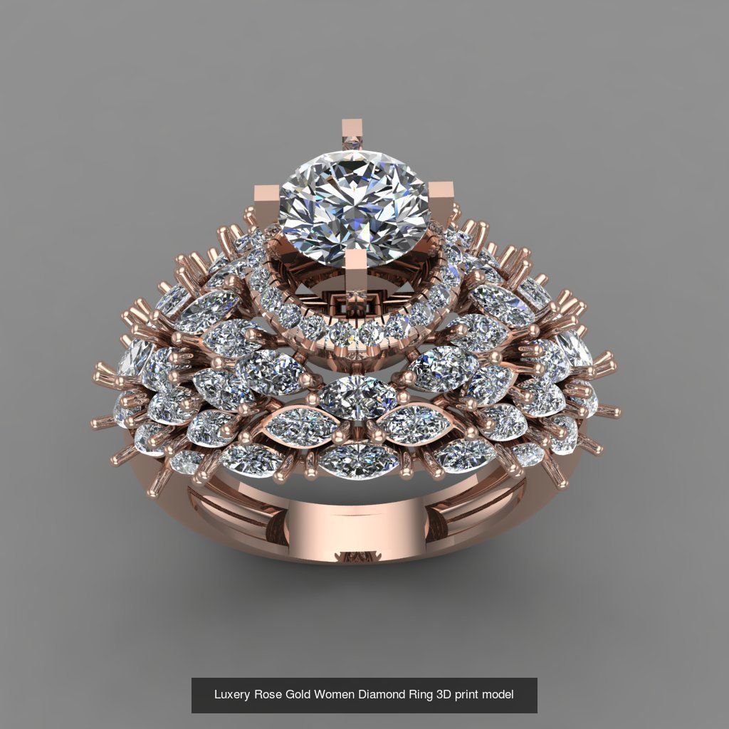 Luxery Rose Gold Women Diamond Rings Collection 3D print model | CGTrader
