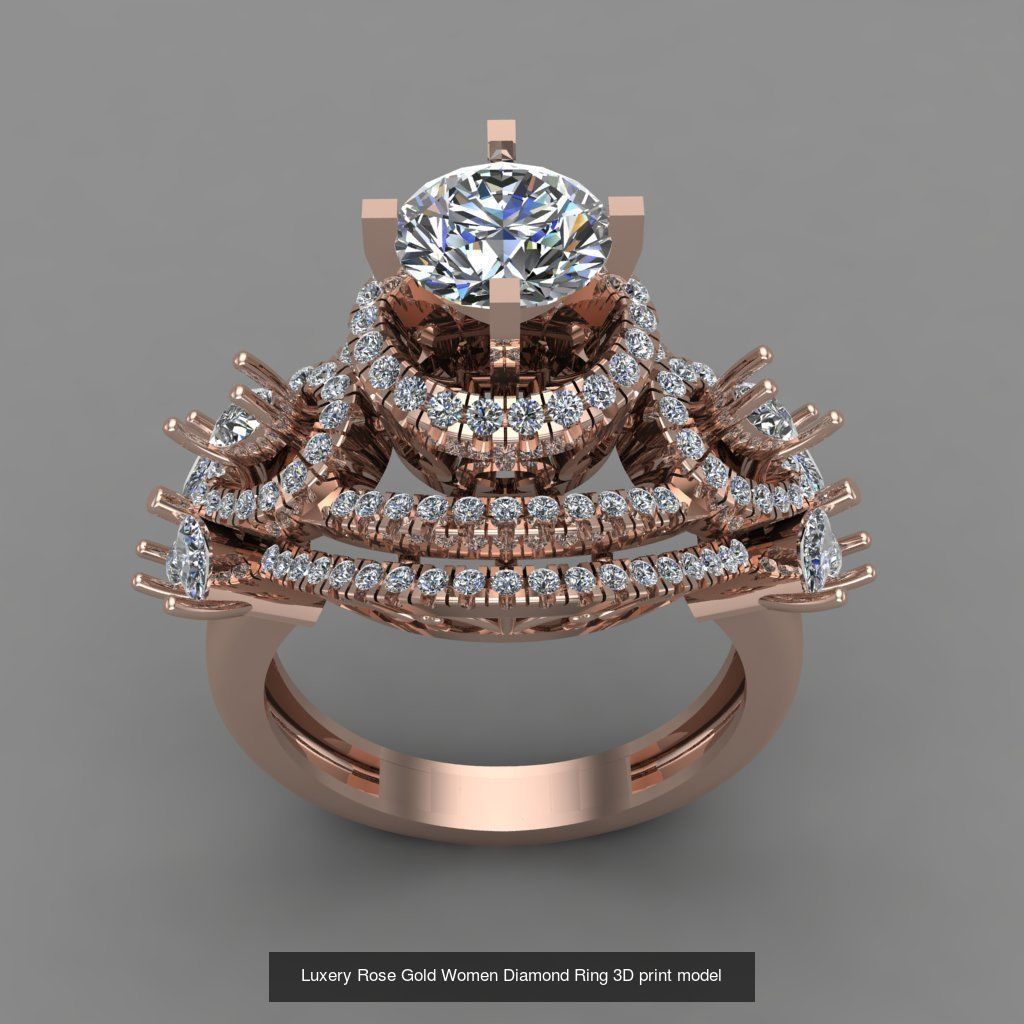 Luxery Rose Gold Women Diamond Rings Collection 3D print model | CGTrader