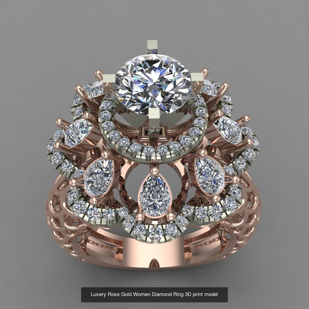 Luxery Rose Gold Women Diamond Rings Collection 3D print model | CGTrader