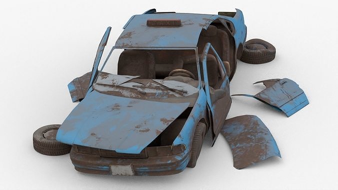 3D model 8k abandoned cars destroyed vehicles Low-poly VR / AR / low ...