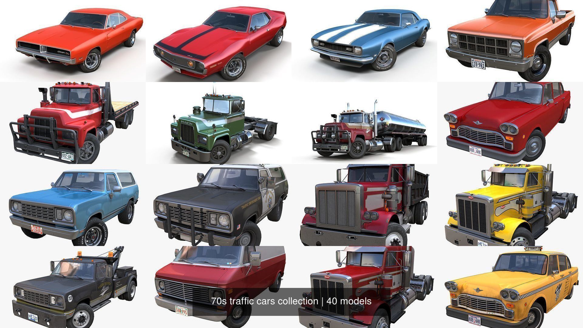 70s traffic cars collection VR / AR / low-poly | CGTrader