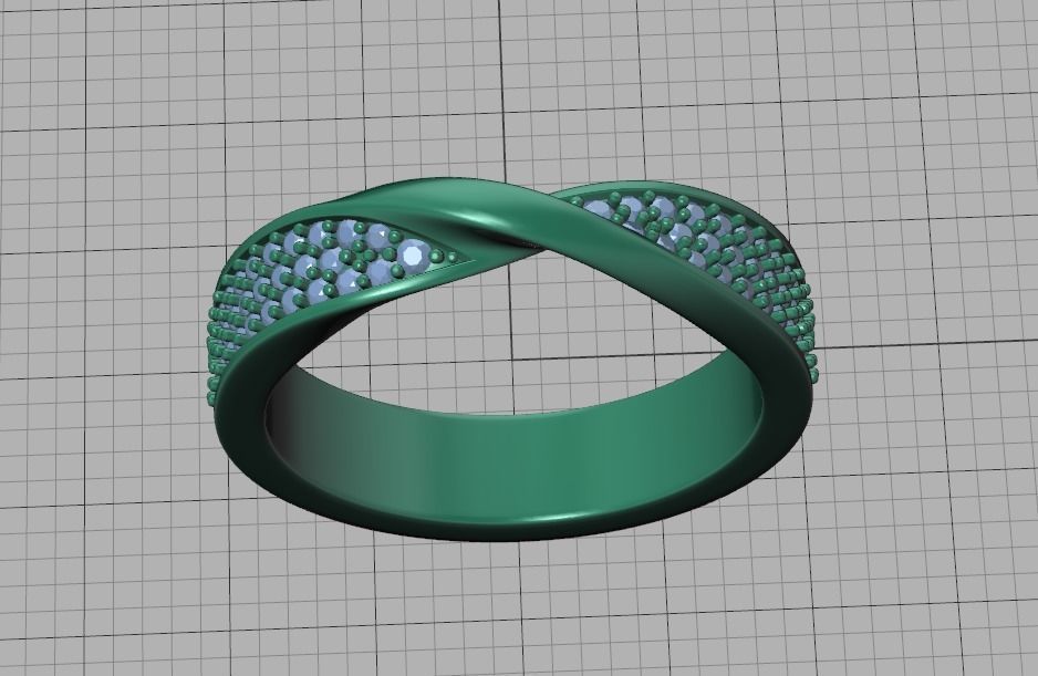 Diamond Mobius Band Wedding Ring 3 Row of diamonds 3dmodel 3D model 3D ...