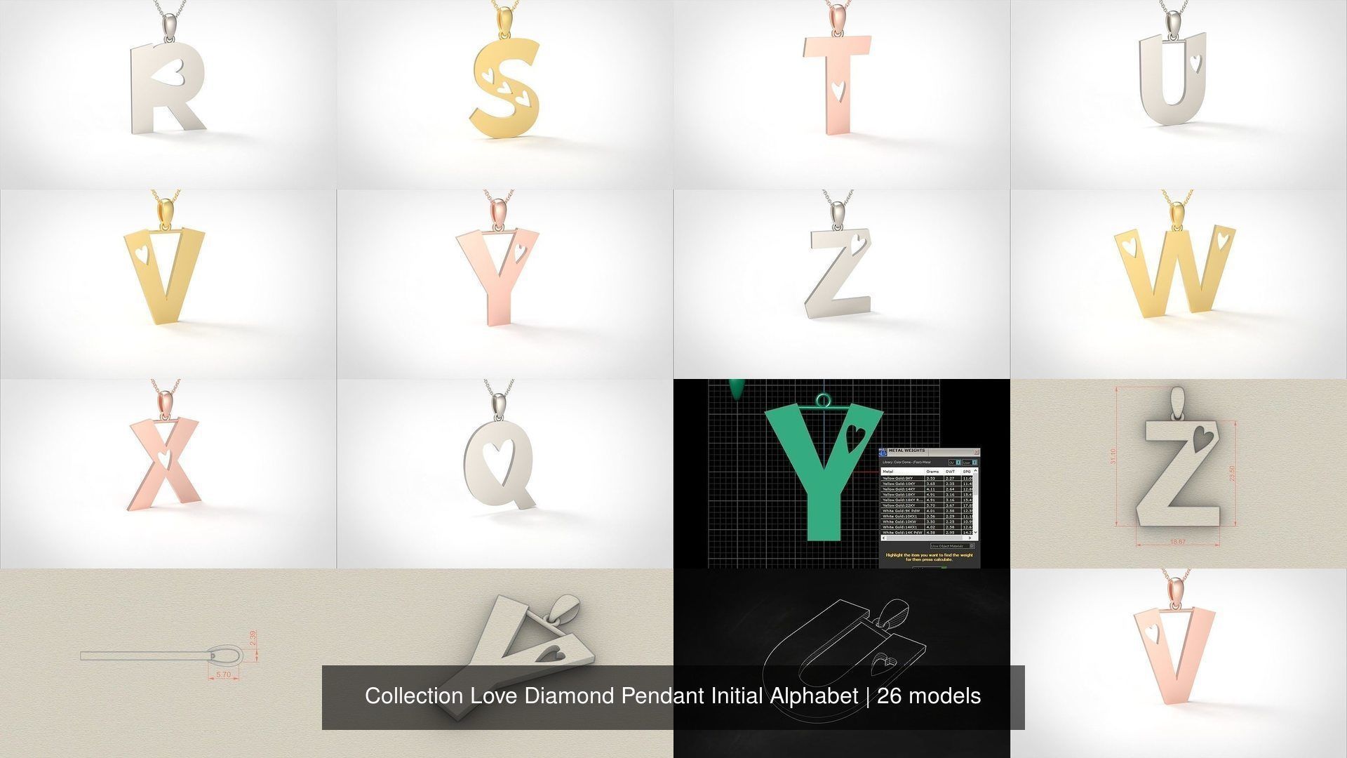 Collection Love Diamond Pendant Initial Alphabet | CGTrader