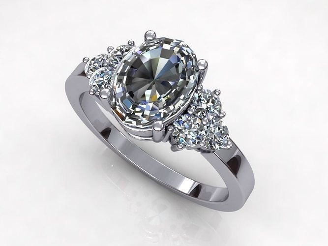 Halo Three Stone Shank Ring 3D model 3D printable | CGTrader