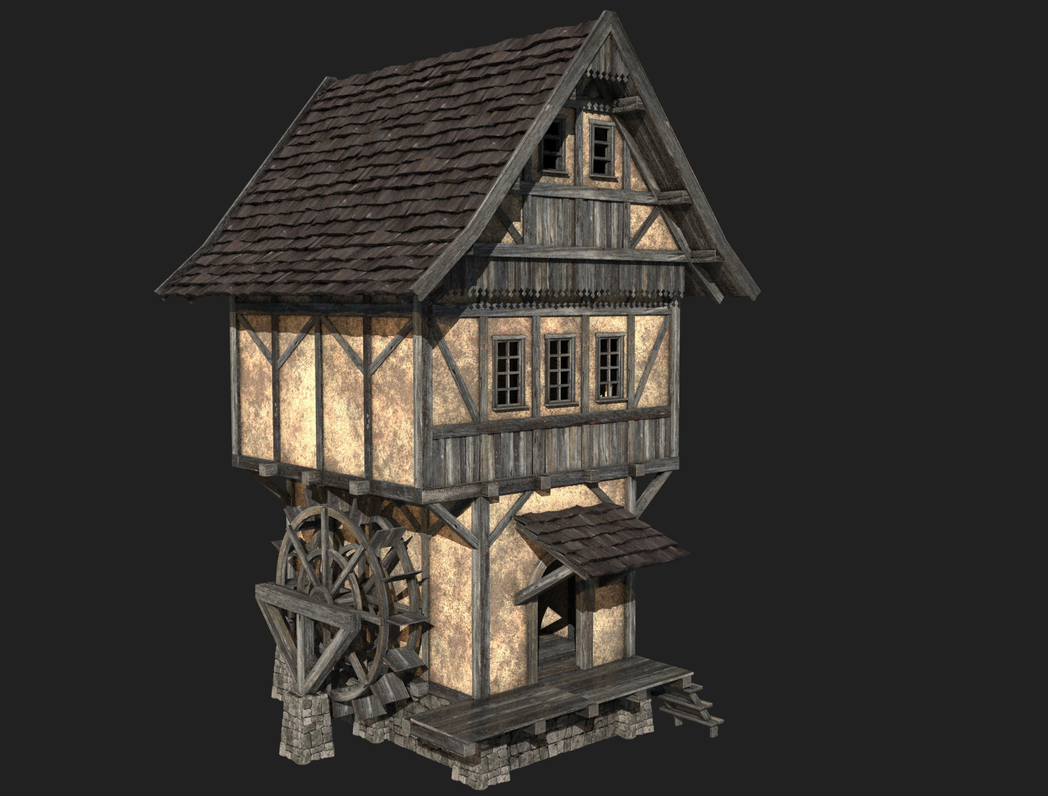 3D model FANTASY WATERMILL MEDIEVAL BUILDING HOUSE HUT TOWN COLLECTION ...