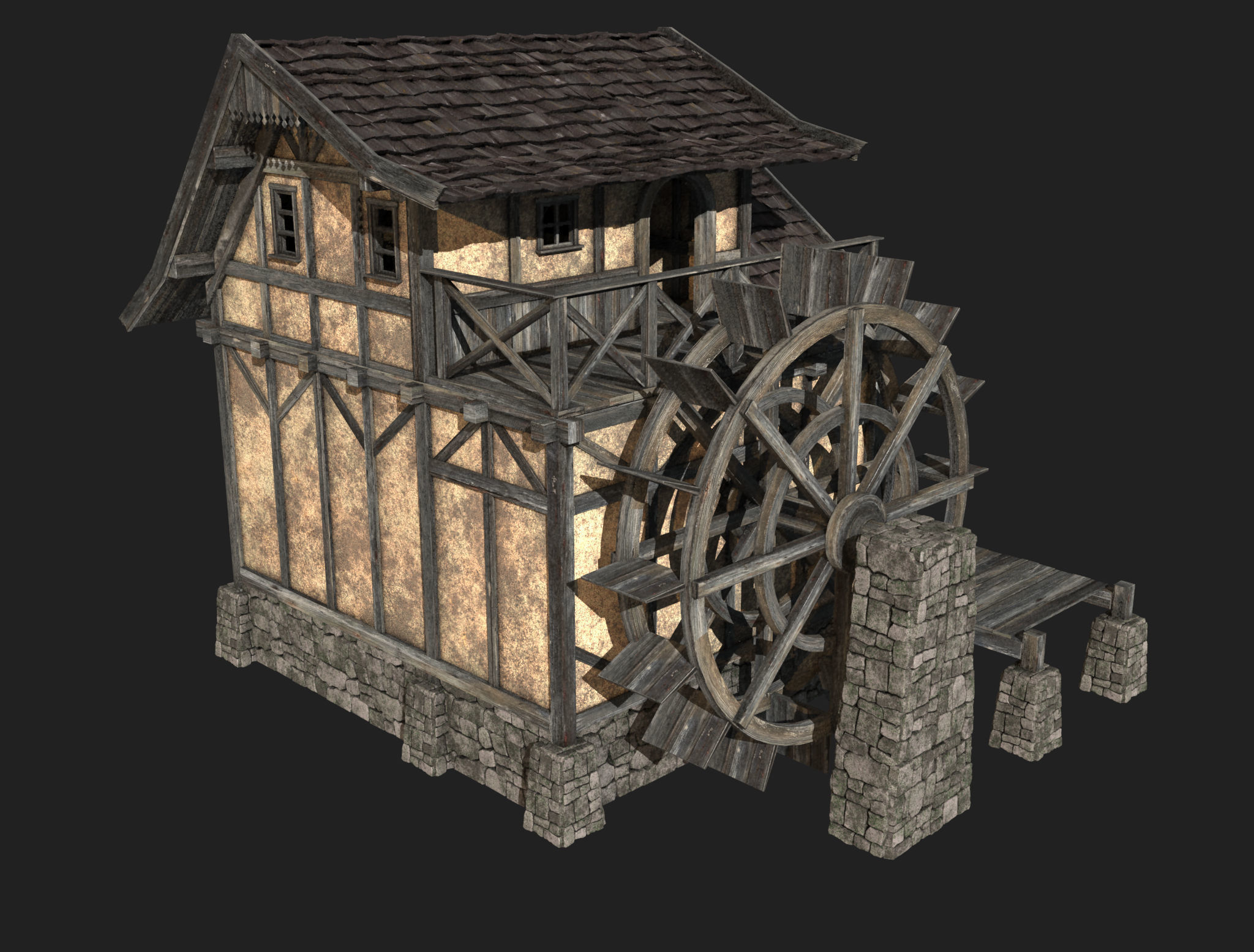 3D model FANTASY WATERMILL MEDIEVAL BUILDING HOUSE HUT TOWN COLLECTION ...