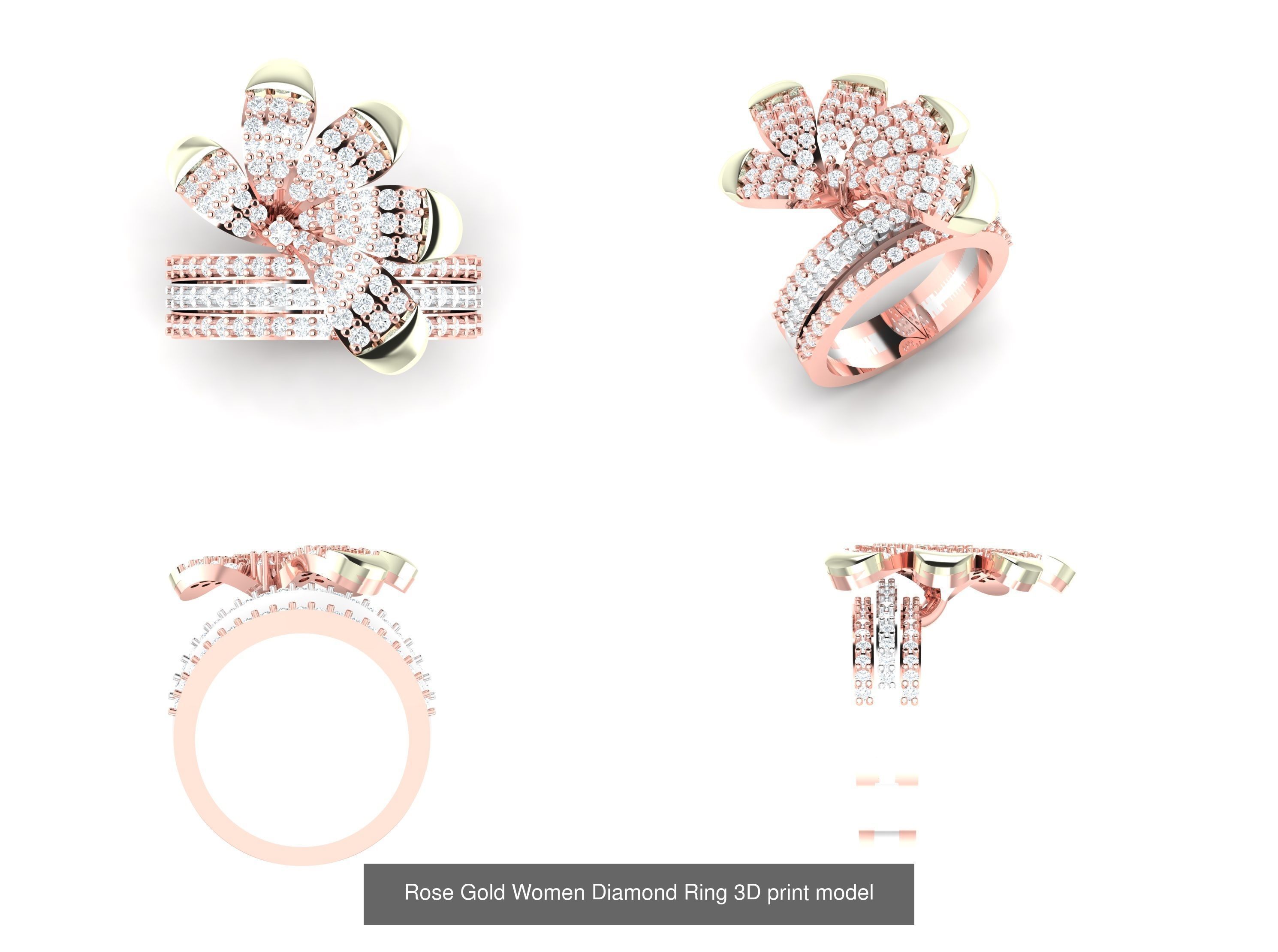 Rose Gold Women Diamond Ring Collection 3D print model | CGTrader