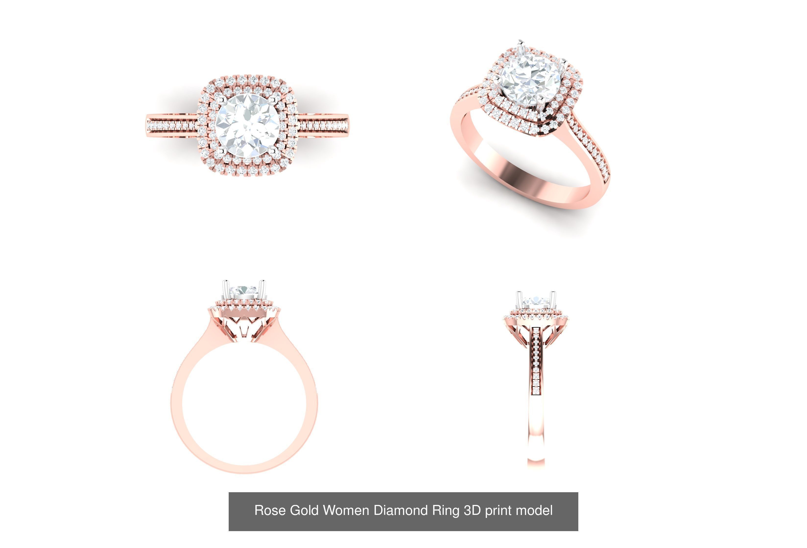 Rose Gold Women Diamond Ring Collection 3D print model | CGTrader