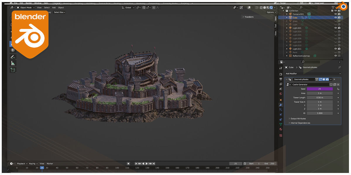 3D model Procedural Medieval Castle and Castle Generator Blender City VR / AR / low-poly | CGTrader