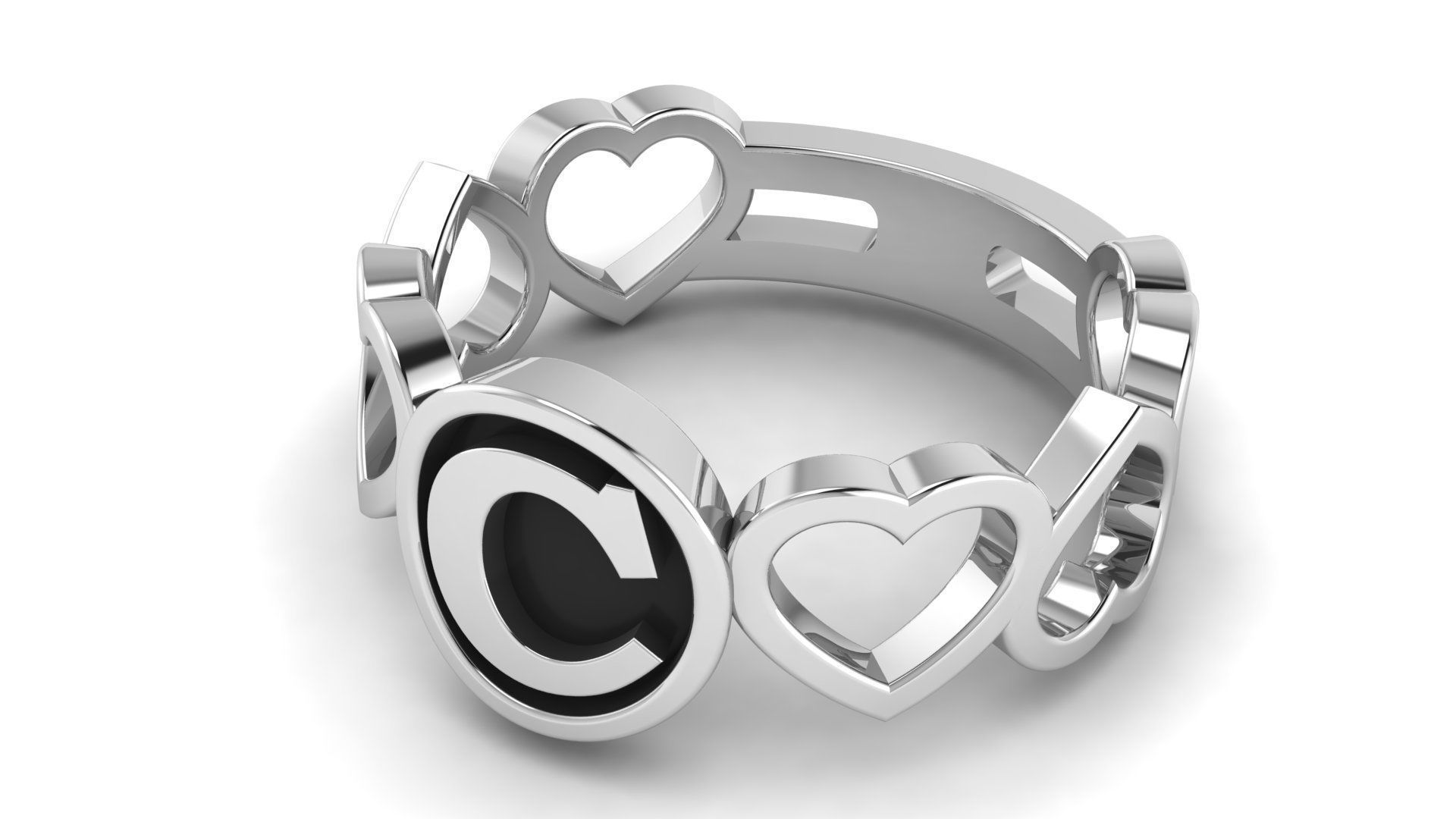 Alphabet Heart Ring C 3D model 3D printable | CGTrader