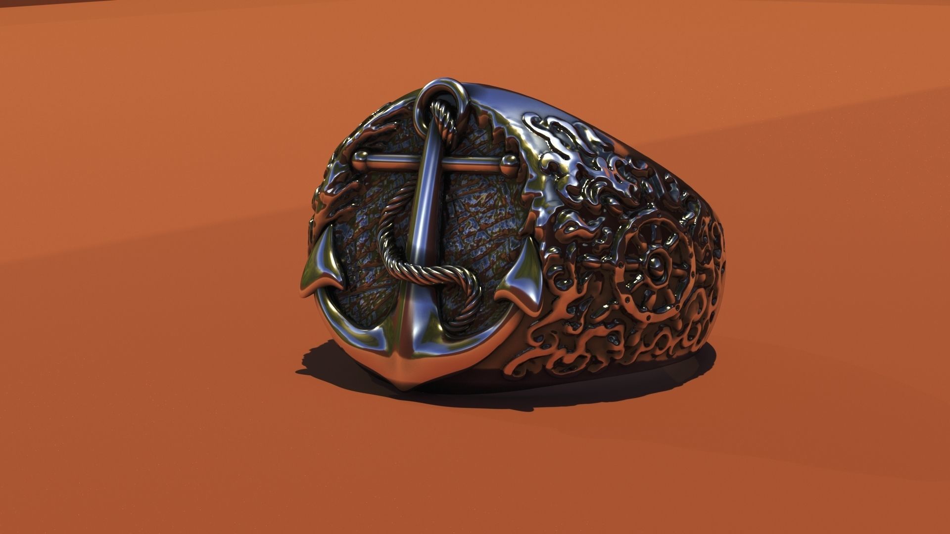Captains ring with an anchor made of silver for 3D printing 3D model 3D ...