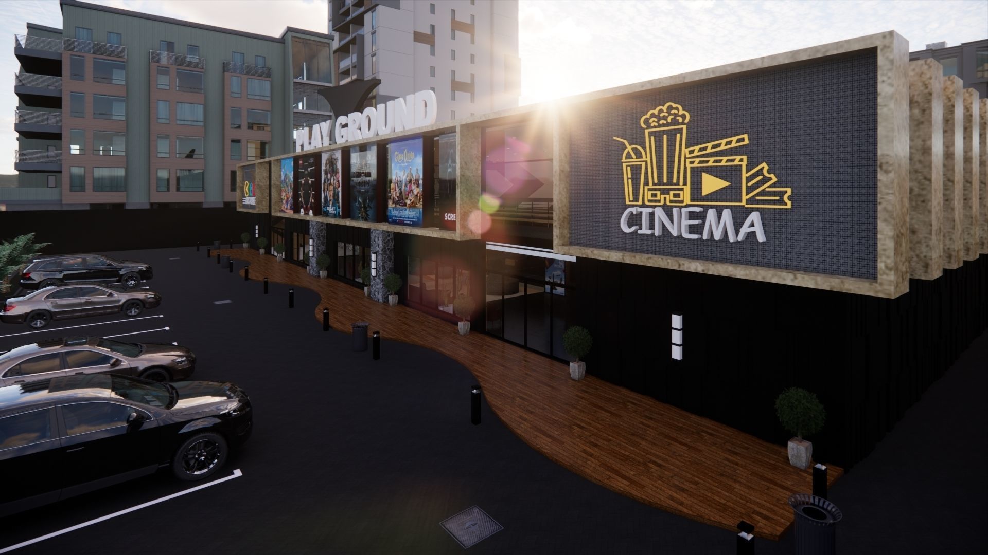 CINEMA ARCADE AND BOWLING ALLEY DESIGN 3D model rigged | CGTrader
