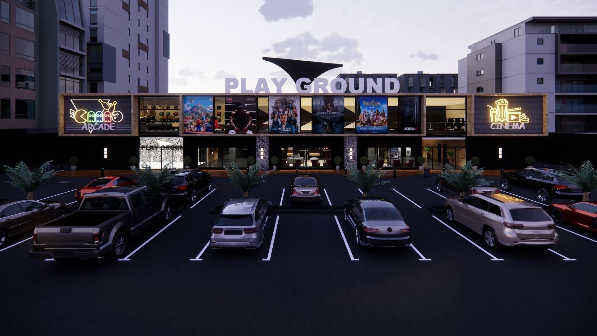 CINEMA ARCADE AND BOWLING ALLEY DESIGN 3D model rigged | CGTrader