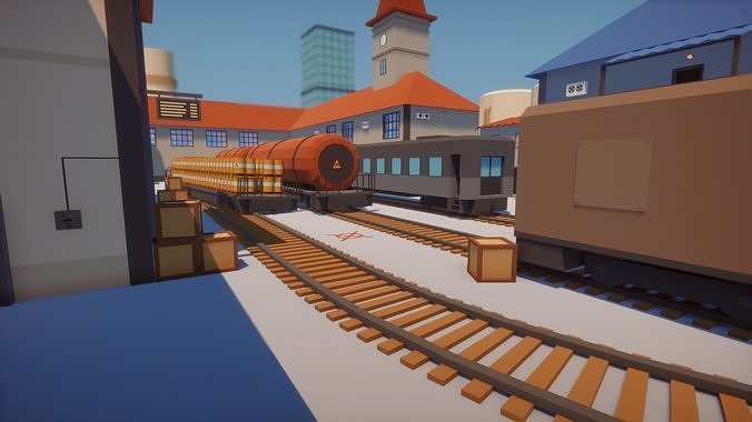 3D model Low Poly FPS Map Vol5 - Railway Station Map with Trains VR ...