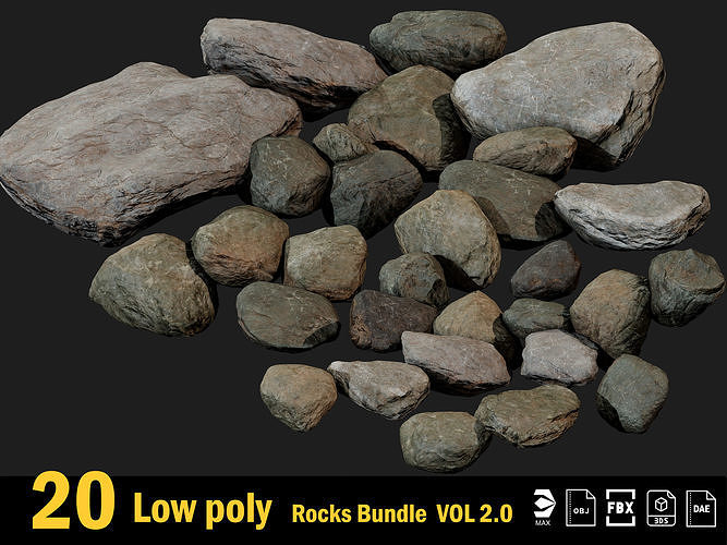 3D model 20 Low poly Rock Bundle Vol 2 VR / AR / low-poly | CGTrader