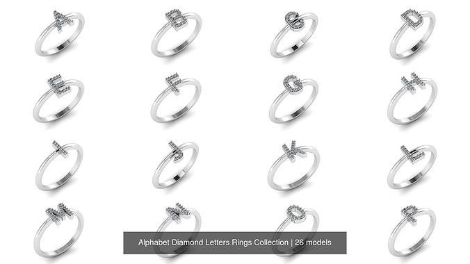 Alphabet Diamond Letters Rings Collection | CGTrader
