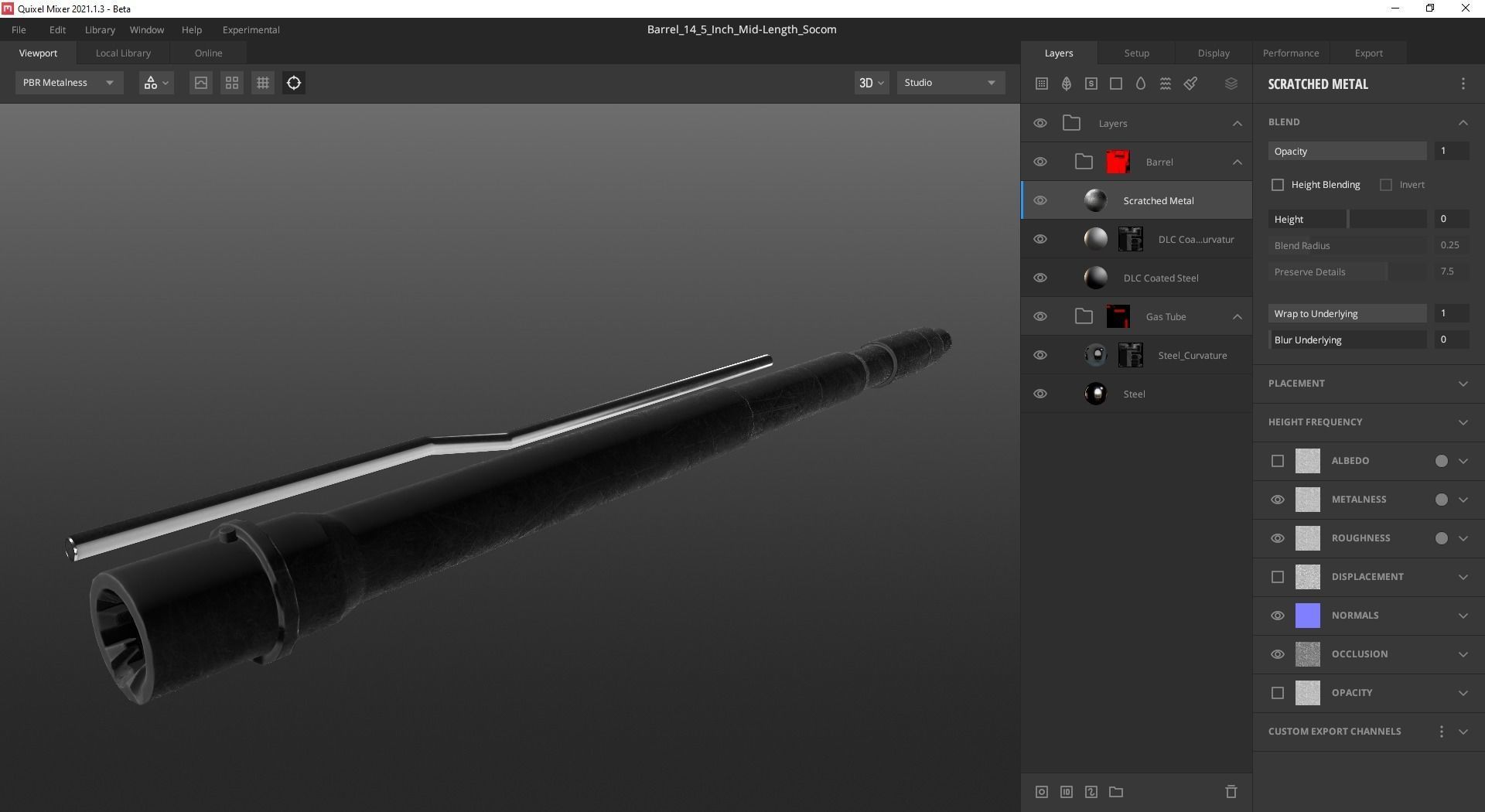 3D model AR-15 Mid-Length Socom Profile Barrel VR / AR / low-poly ...