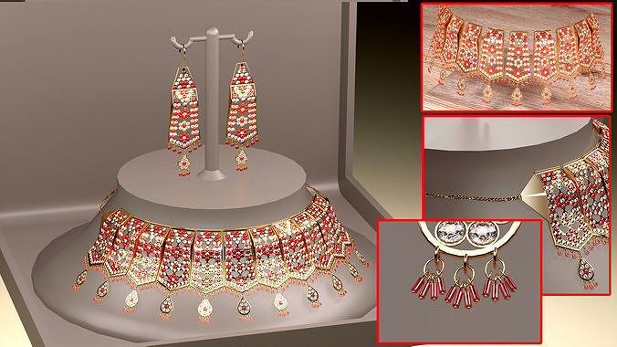 necklace and earring set 3D model animated | CGTrader
