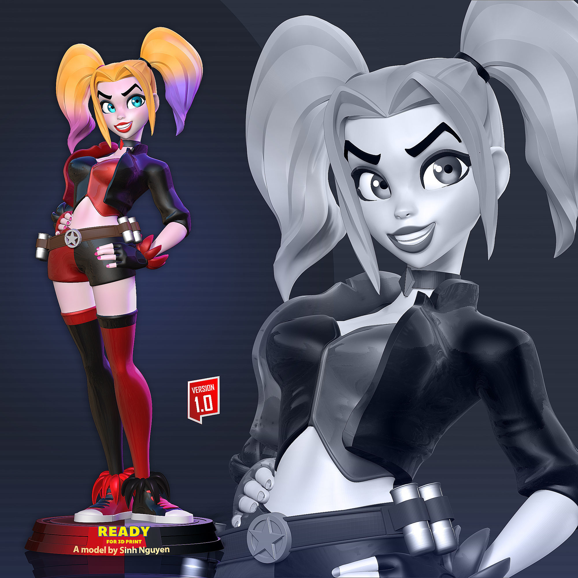 Harley Quinn Stylized 3D model 3D printable | CGTrader