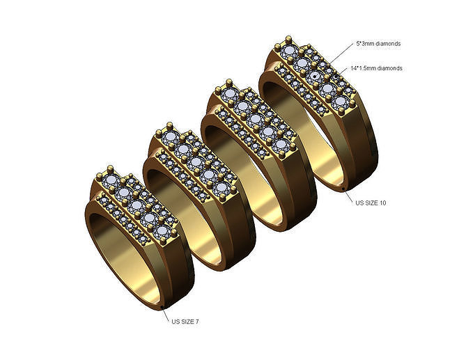 Iced diamond stepped rectangular signet US sizes 7to10 3D model 3D ...