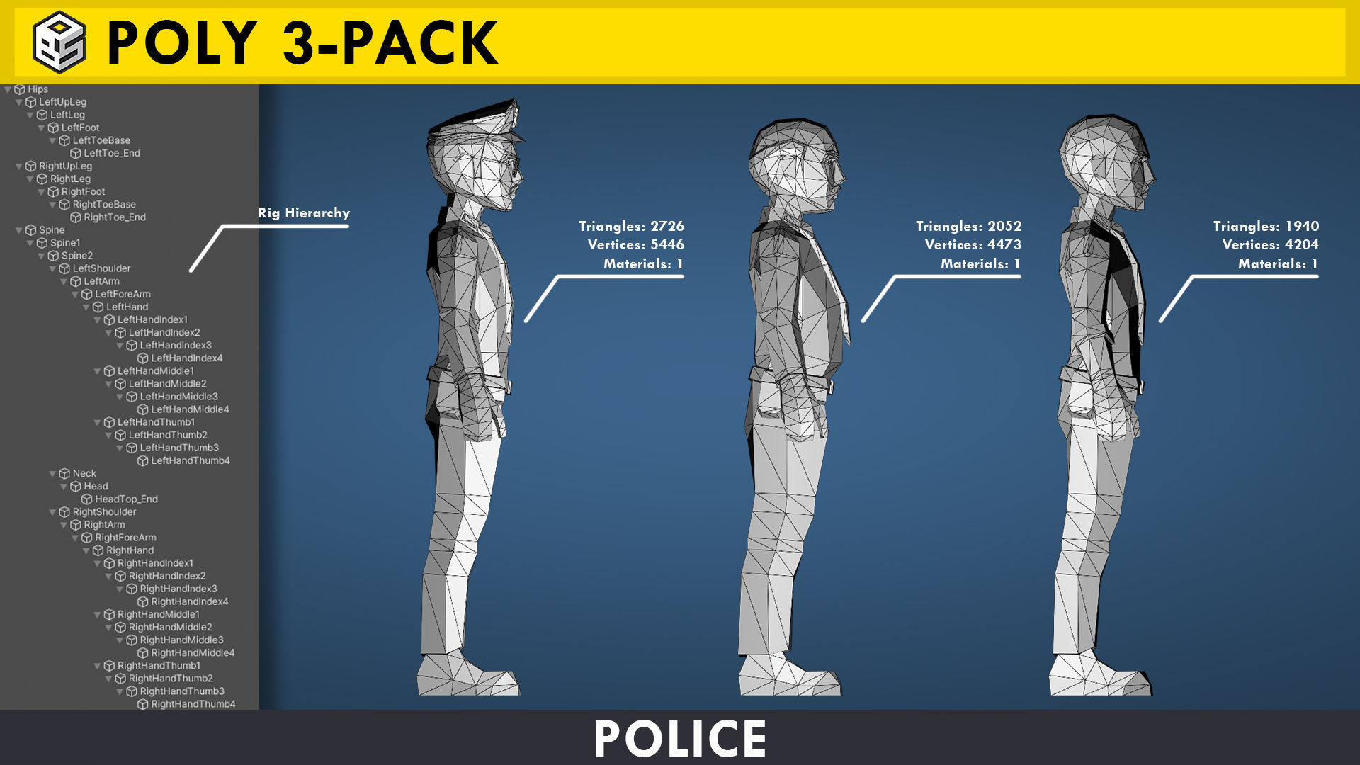 3D model POLY 3-PACK - Police low poly character pack VR / AR / low ...
