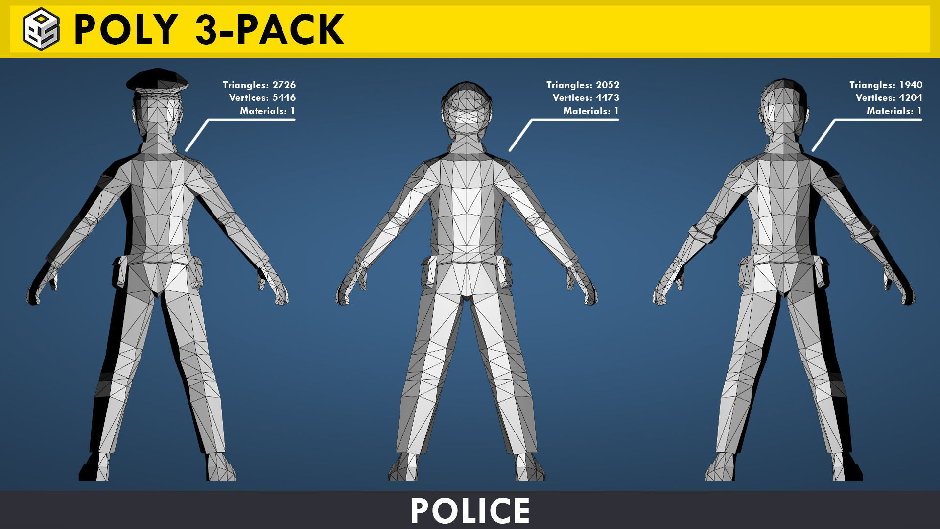 3D model POLY 3-PACK - Police low poly character pack VR / AR / low ...