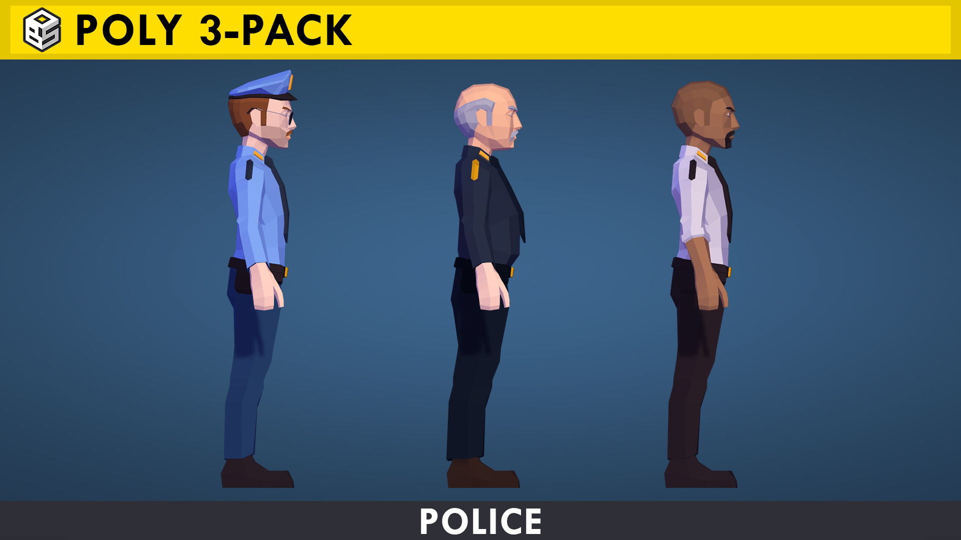3D model POLY 3-PACK - Police low poly character pack VR / AR / low ...