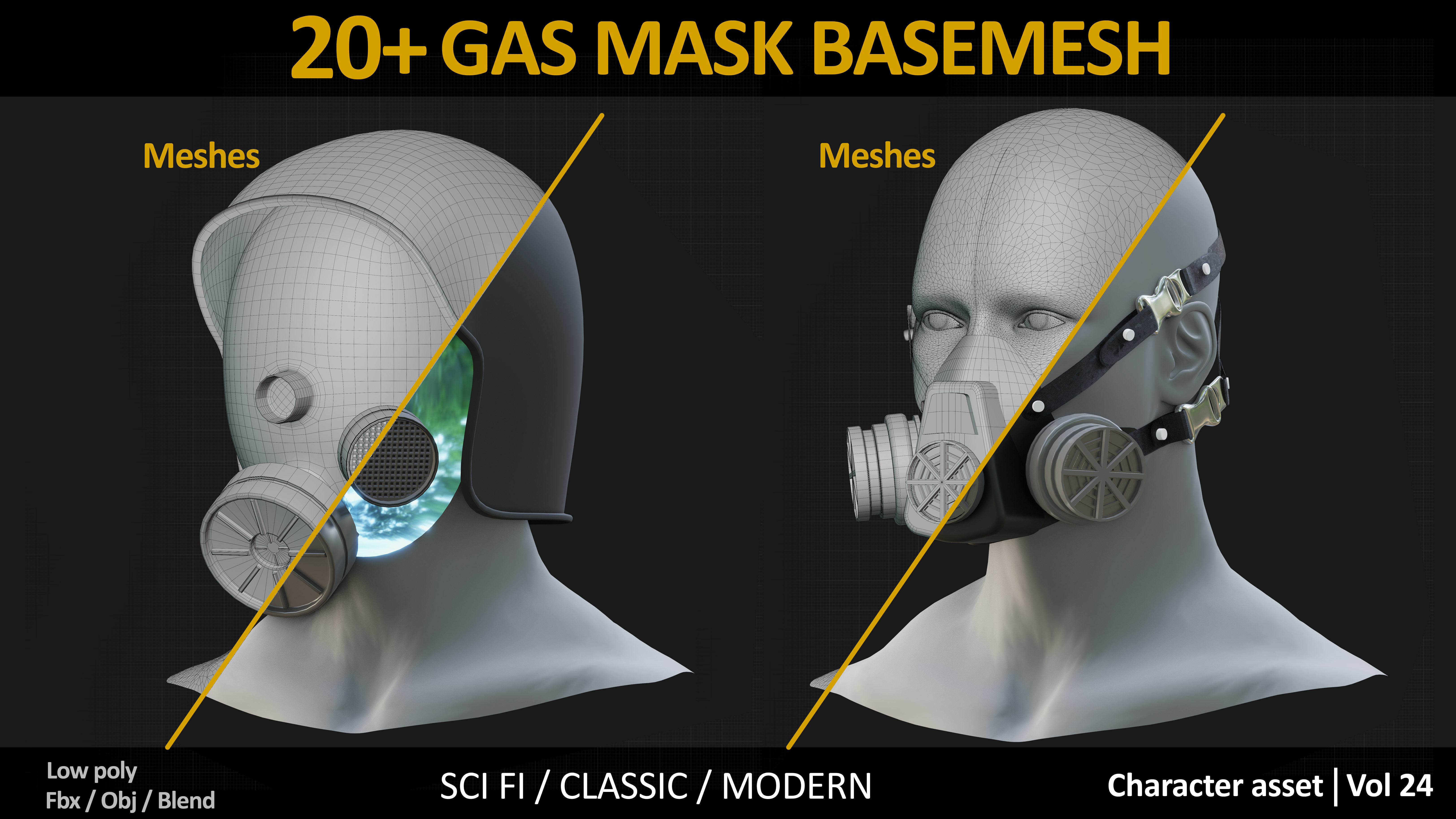3D model 20 GAS MASKS BASEMESHES VR / AR / low-poly | CGTrader