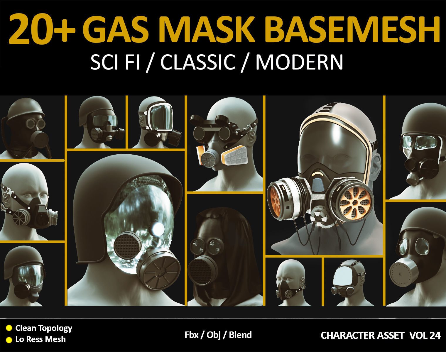 3D model 20 GAS MASKS BASEMESHES VR / AR / low-poly | CGTrader