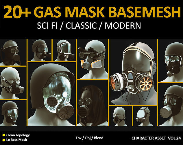 3D model 20 GAS MASKS BASEMESHES VR / AR / low-poly | CGTrader