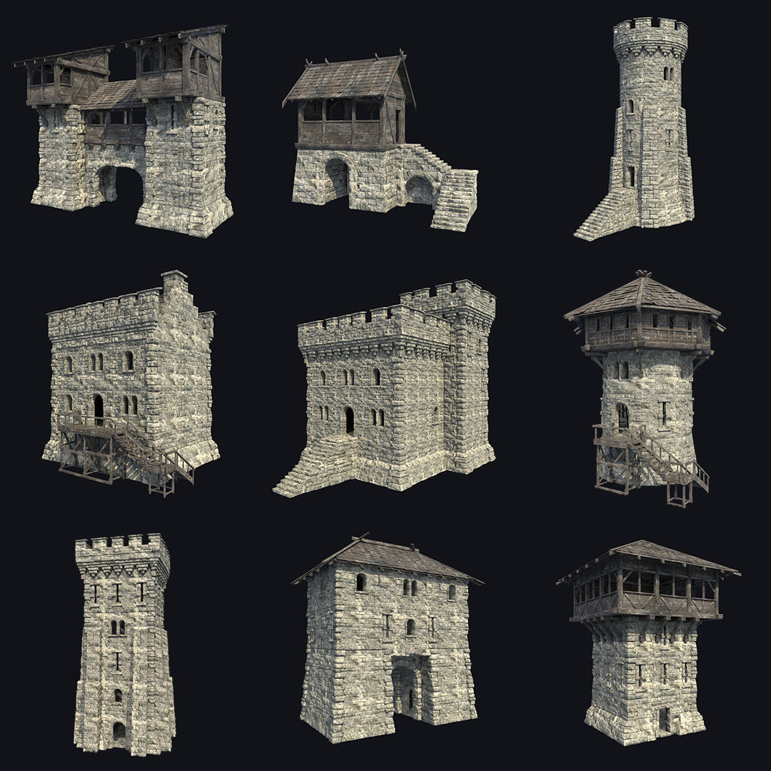 3D model FORT MEDIEVAL CASTLE FORTRESS BAST RUIN TOWER COLLECTION BUILDER VR / AR / low-poly ...