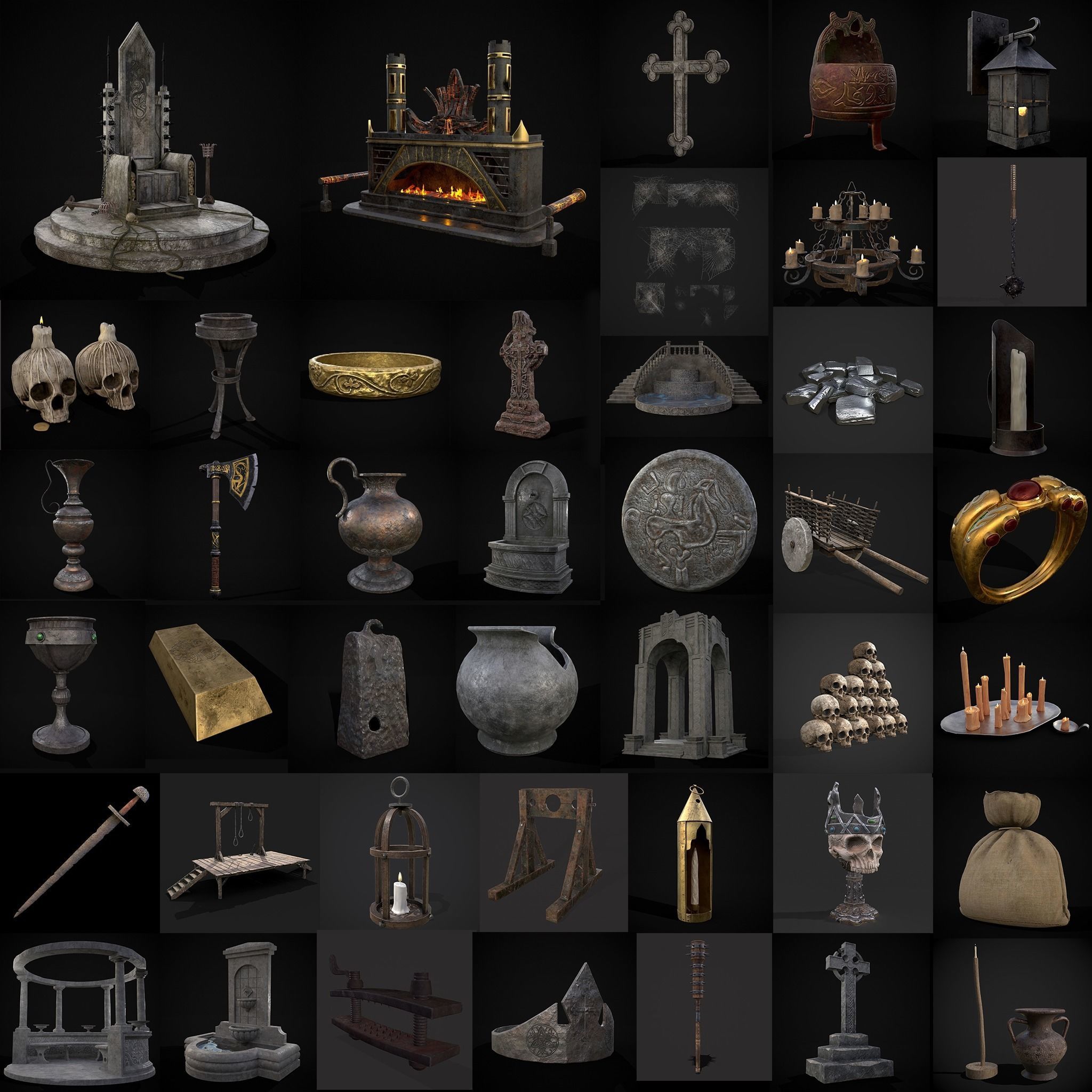 3D Model Collection Gothic Dungeon Props Mix Three VR / AR / low-poly ...