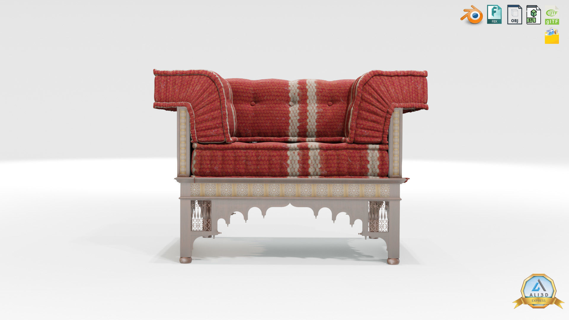 Stylized Sofa chair couch with Wooden patterns 3D model | CGTrader