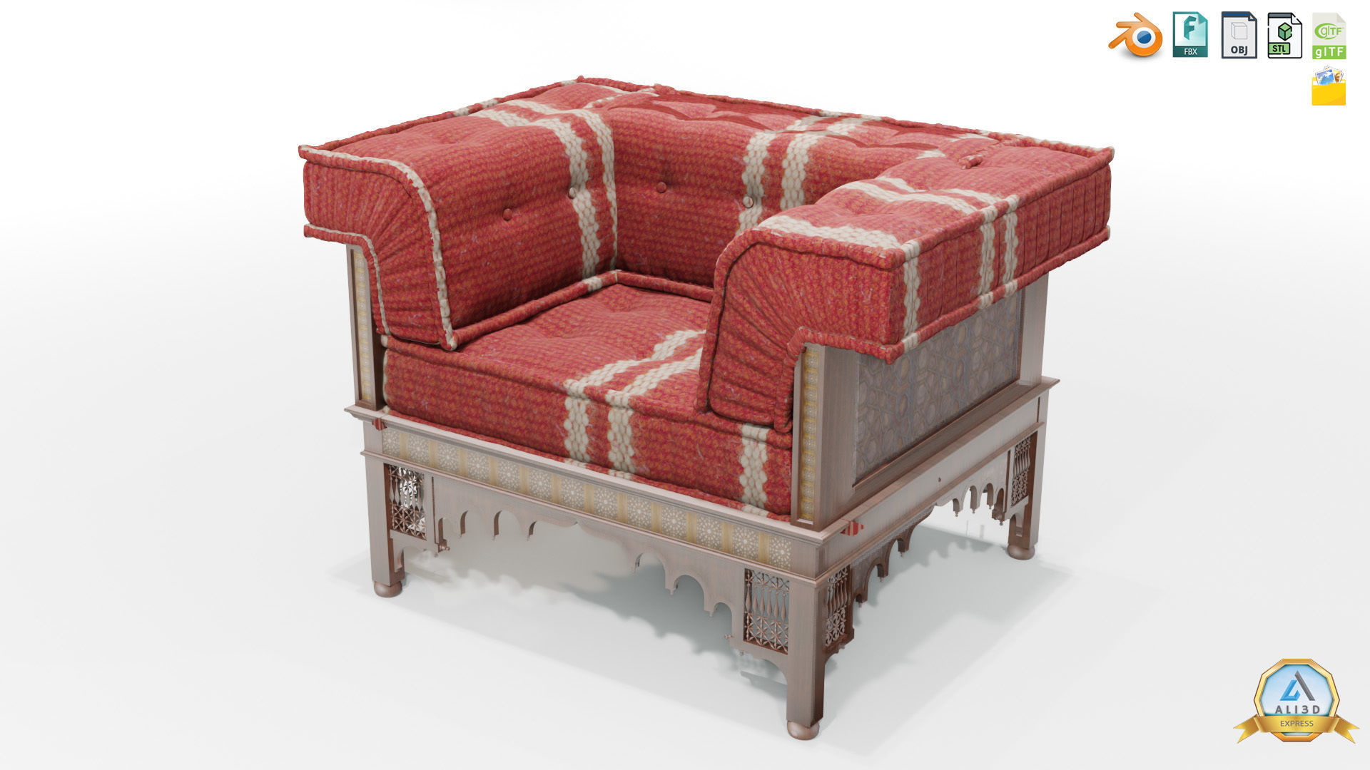 Stylized Sofa chair couch with Wooden patterns 3D model | CGTrader