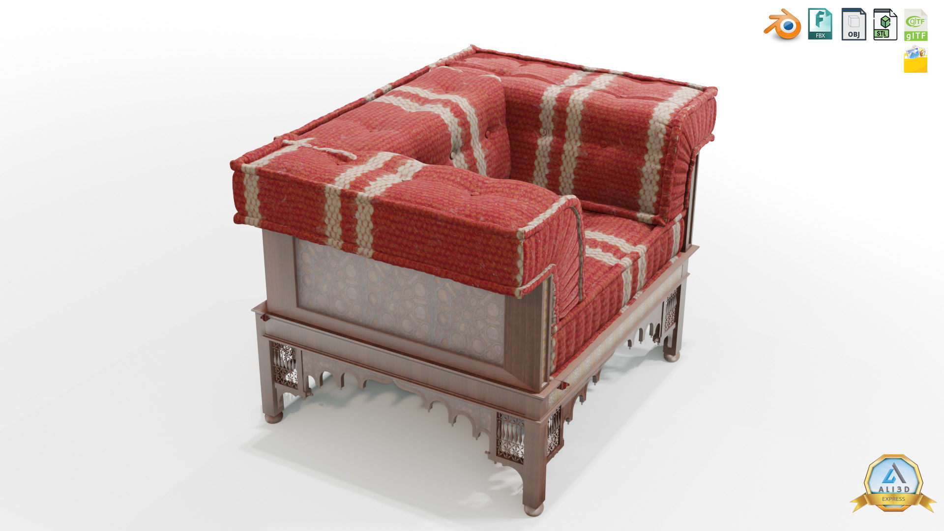 Stylized Sofa chair couch with Wooden patterns 3D model | CGTrader
