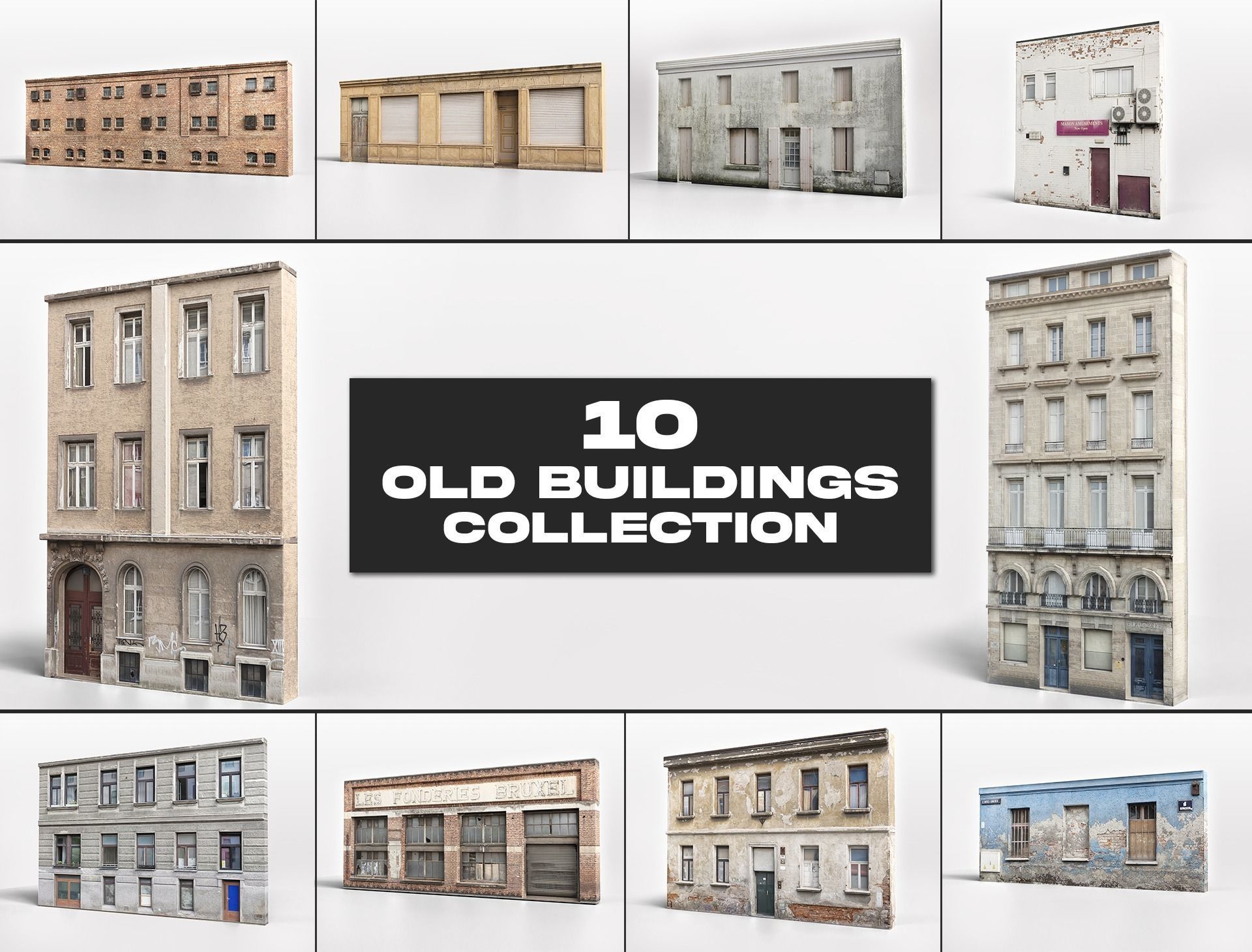 3D model 10 Old Building Collection Assets VR / AR / low-poly | CGTrader